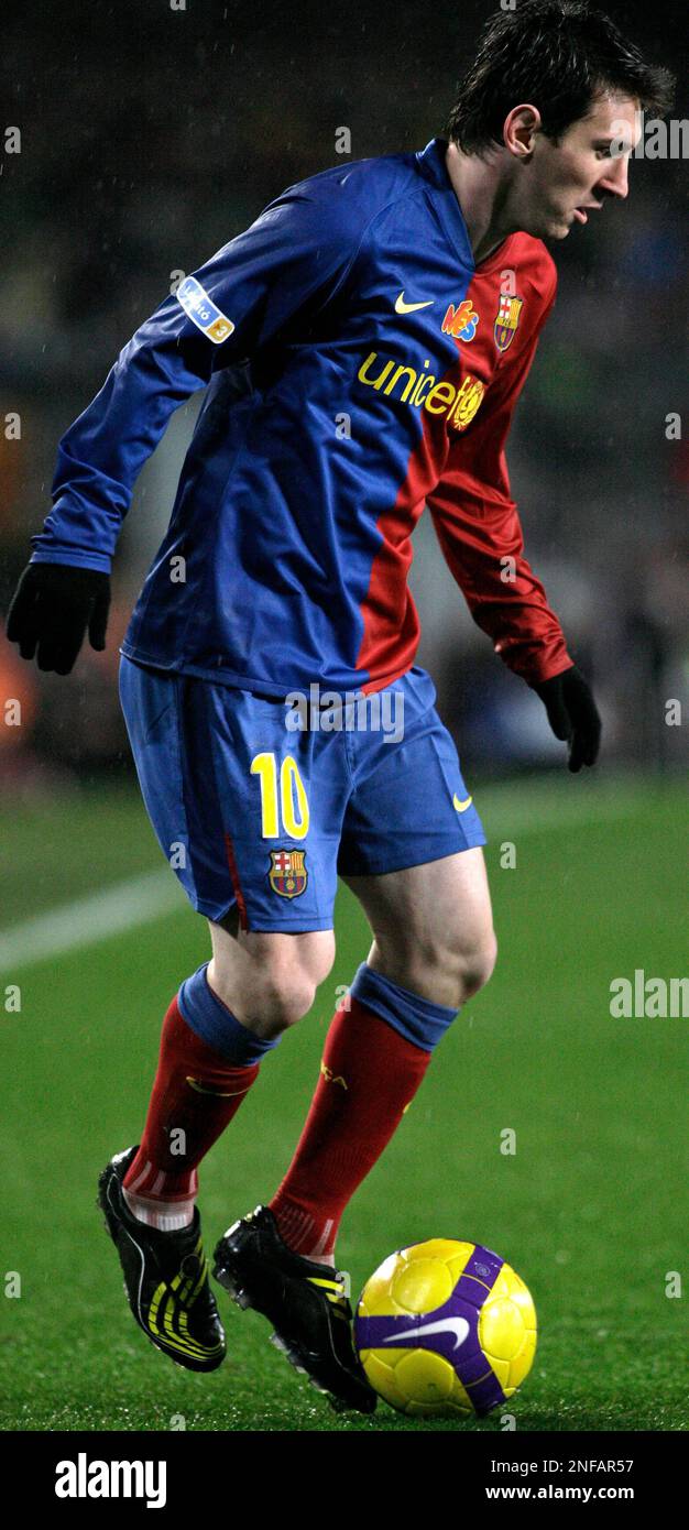 FC Barcelona's Lionel Messi from Argentina controls the ball during a ...