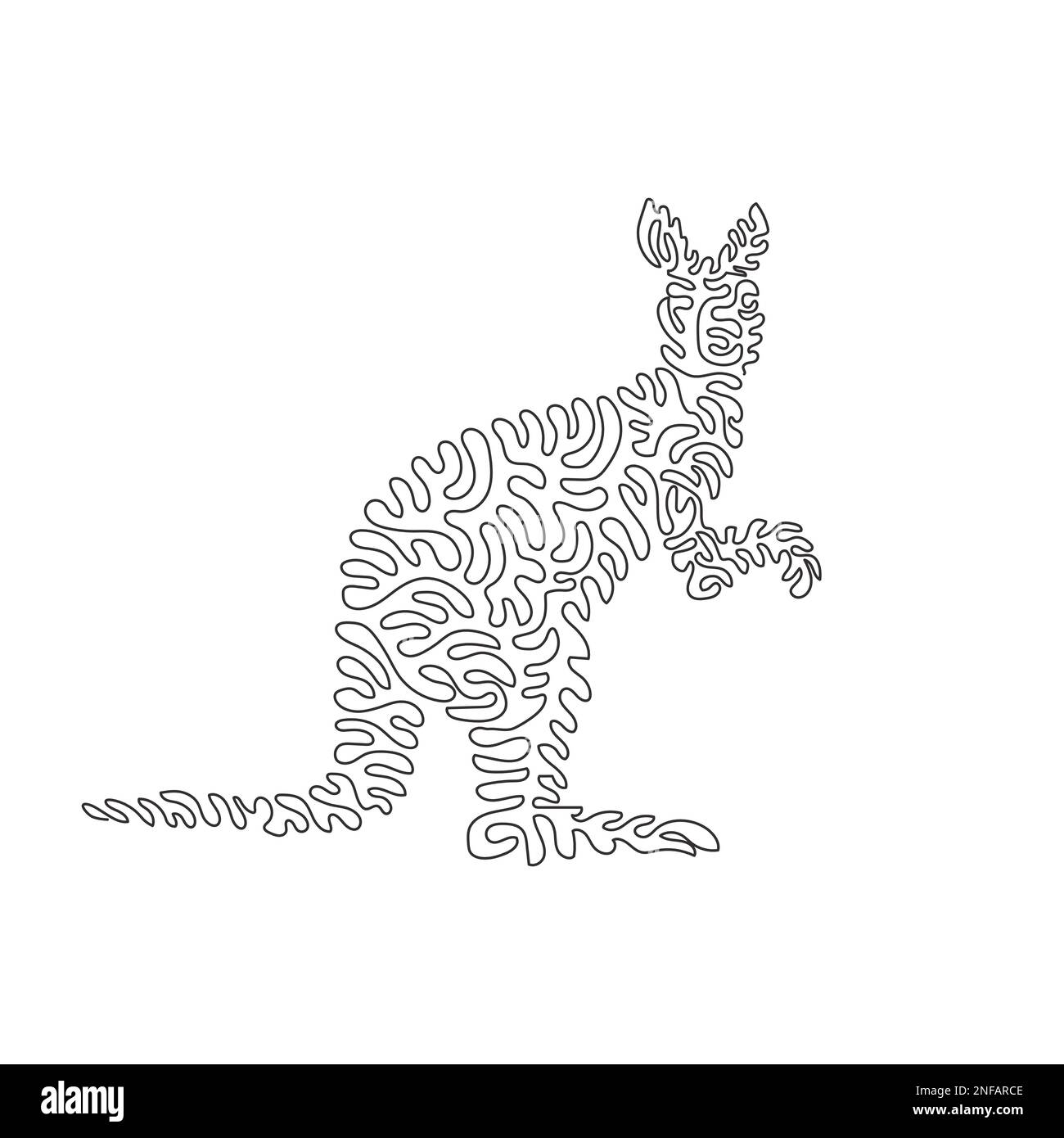 Single swirl continuous line drawing of adorable kangaroo abstract art ...