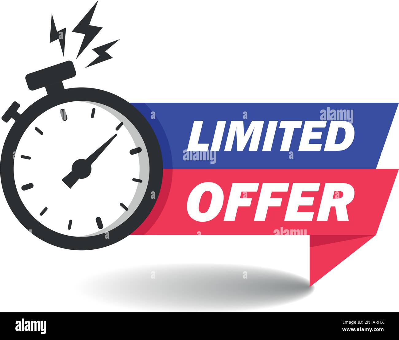 Limited offer icon in flat style. Promo label with alarm clock vector ...