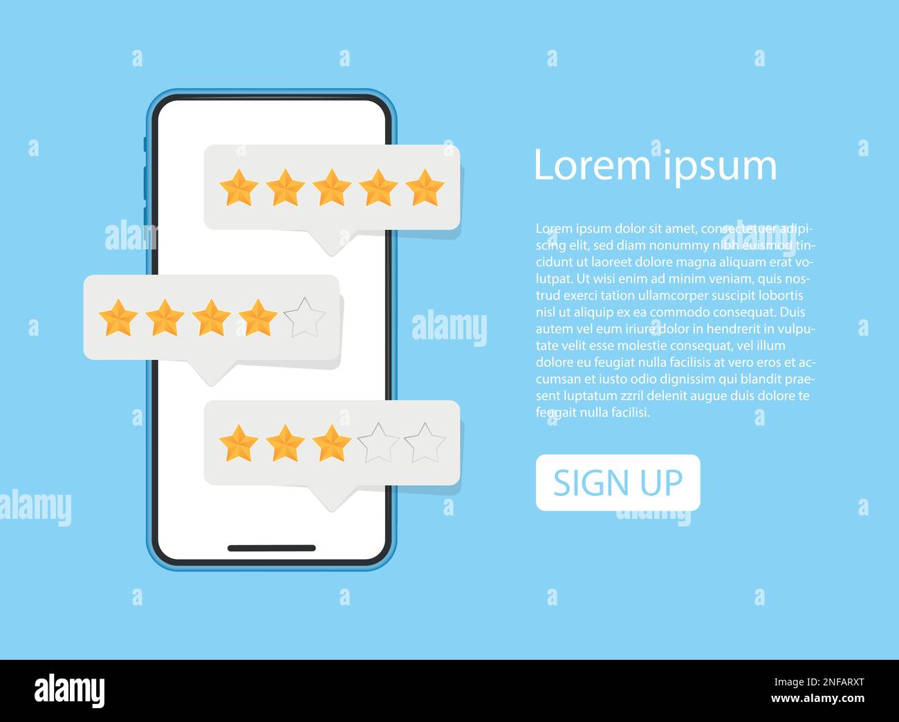 Smartphone with customer feedback icon in flat style. Product rating ...