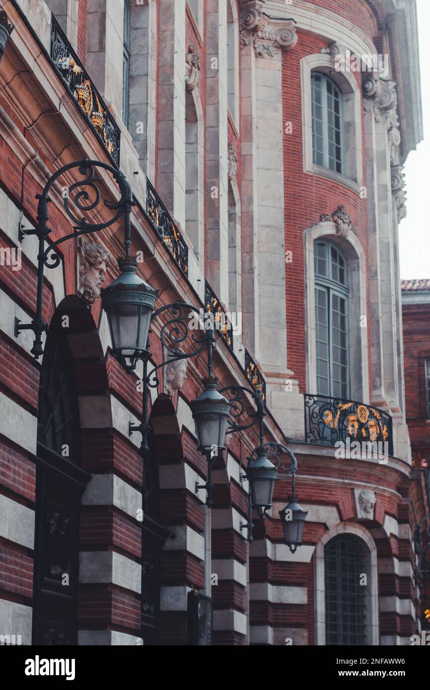 A vertical shot of the architecture of the Capitol in Toulouse made of ...