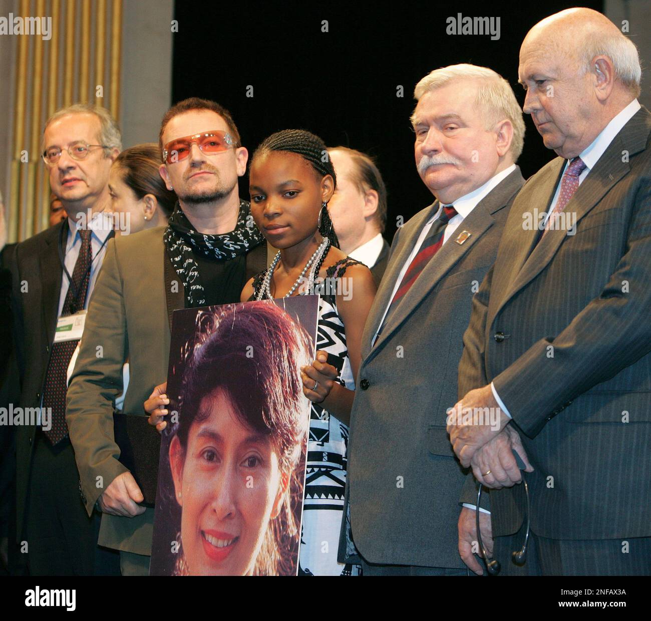 From right, 1993 Nobel Peace Laureate F. W. de Klerk, 1983 Nobel Peace ...