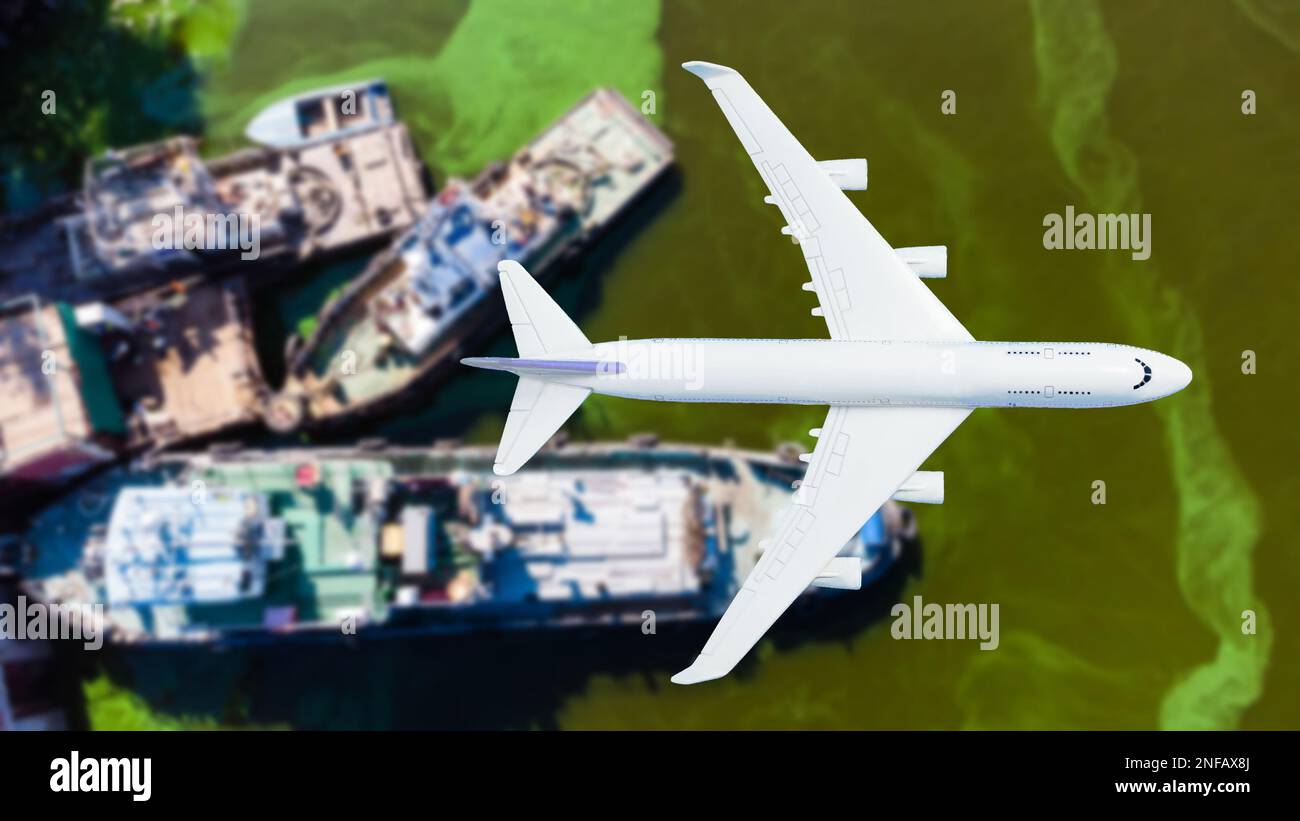 plane above the ground. Aerial city view Stock Photo - Alamy