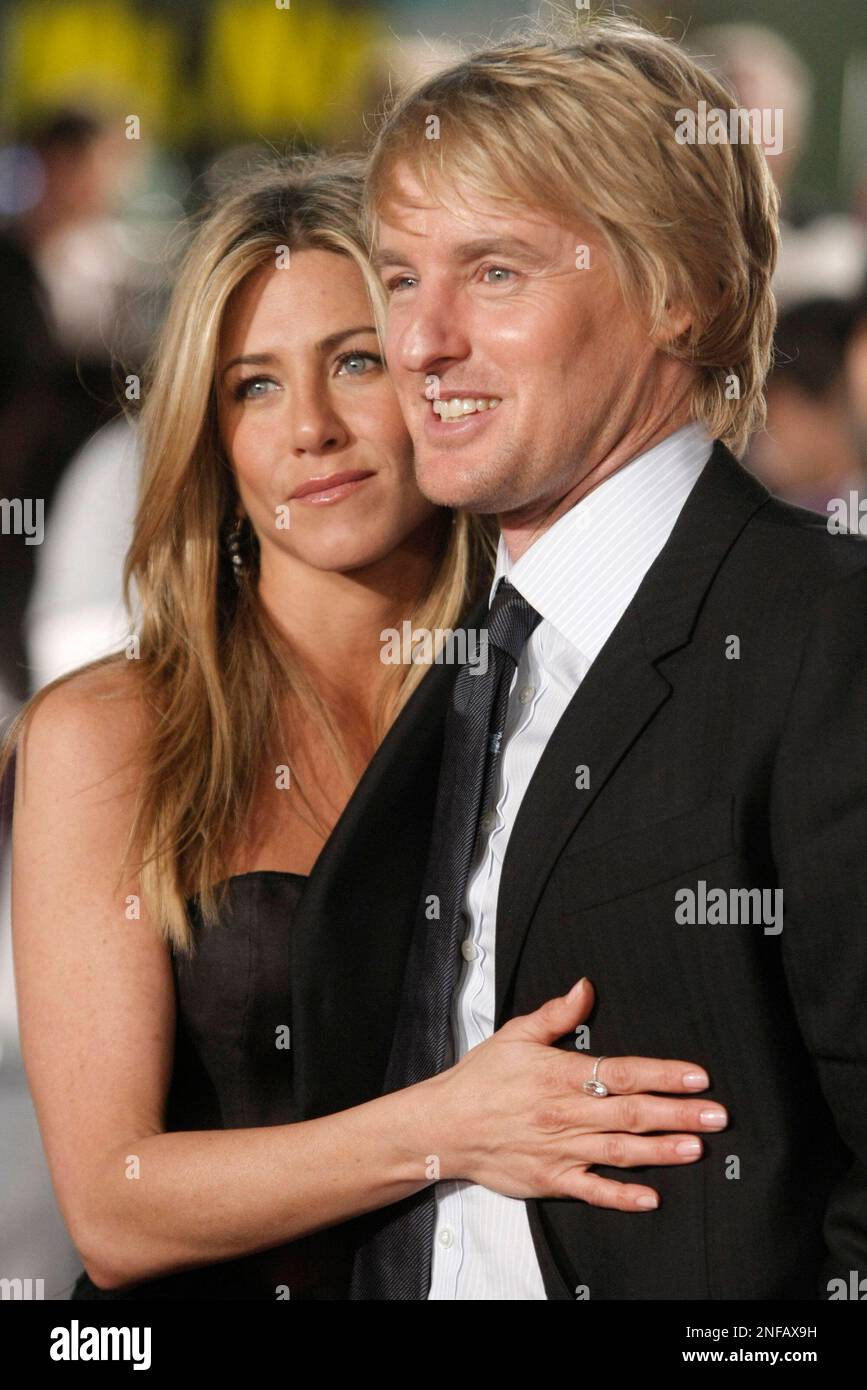 Actress Jennifer Aniston, left, and actor Owen Wilson pose on the press ...