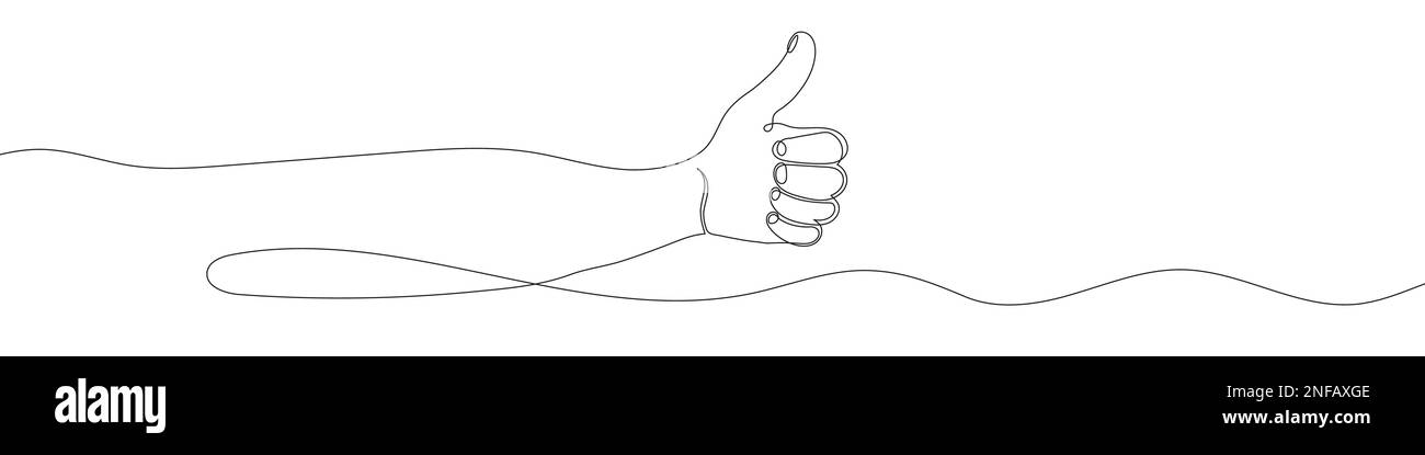 Continuous line drawing of like icon. Thumb up in one line drawing. One ...