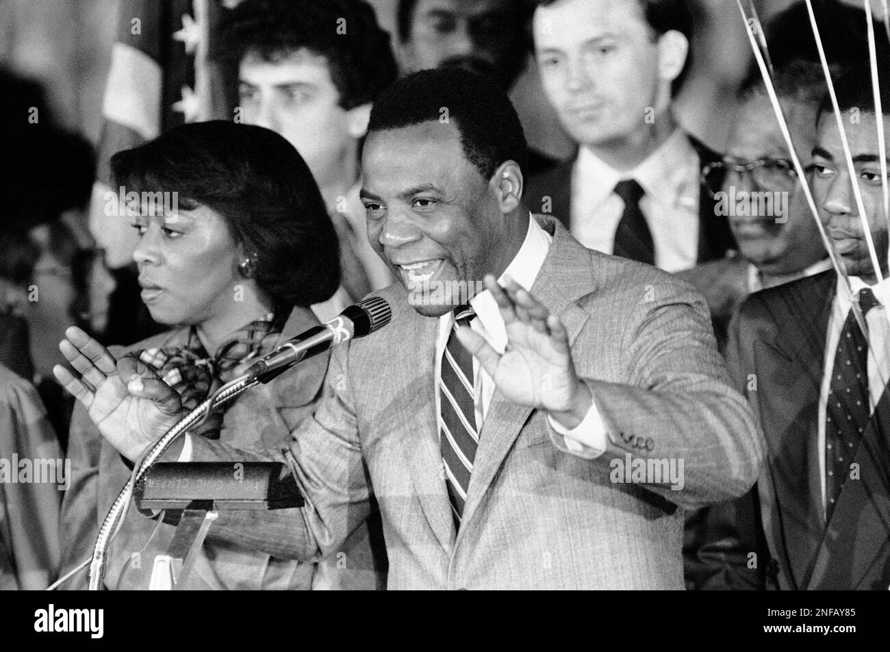 W. Wilson Goode waves to supporters after winning the election to ...