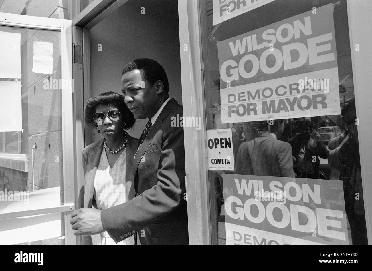 W. Wilson Goode and his wife Velma depart campaign headquarters in ...