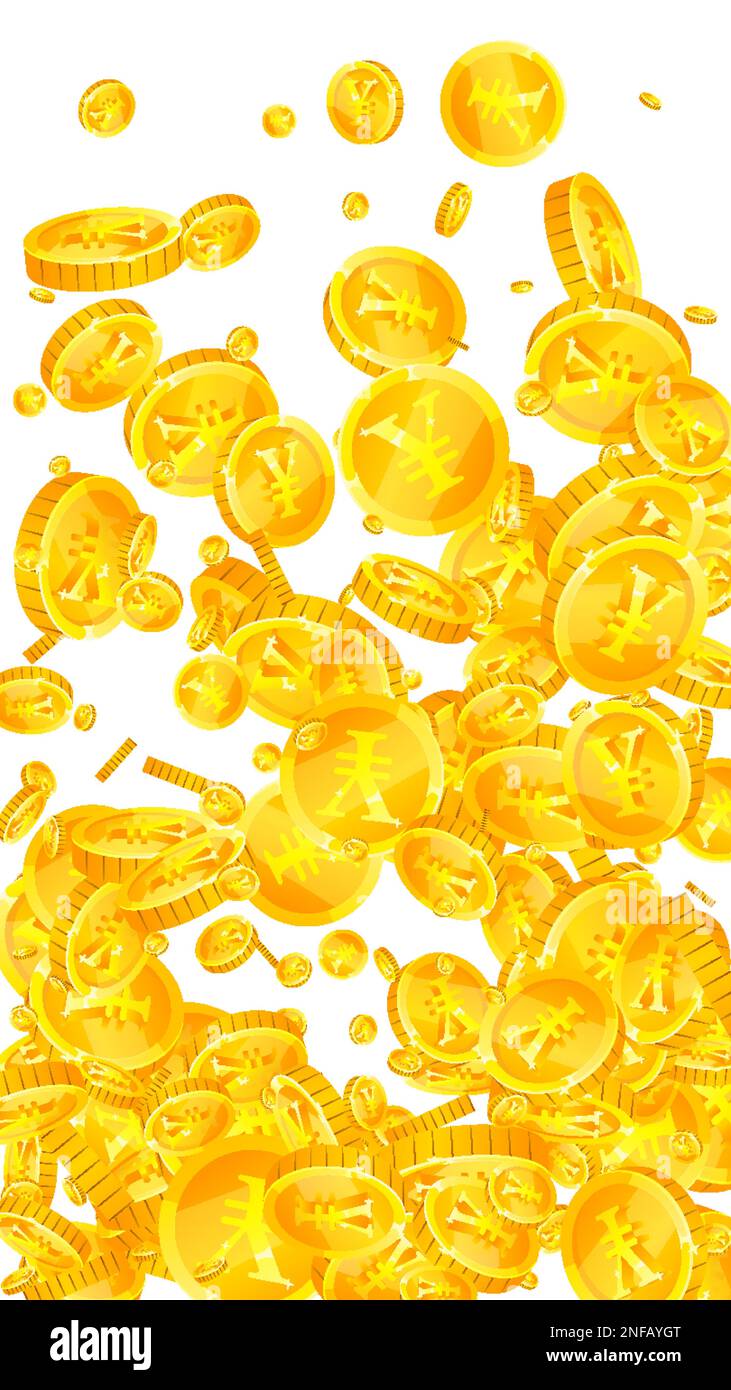 Chinese yuan coins falling. Scattered gold CNY coins. China money ...