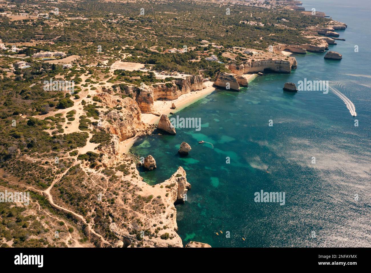 Praia da Marinha Beach from above, aerial photo of Algarve coastline ...