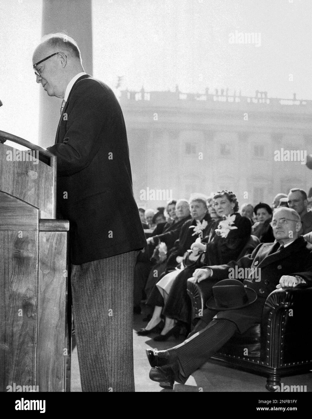 President Dwight D. Eisenhower, left, utters the prayer with which ...