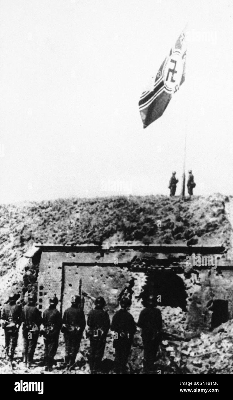 The Nazi swastika is shown being hoisted over Westerplatte after its ...