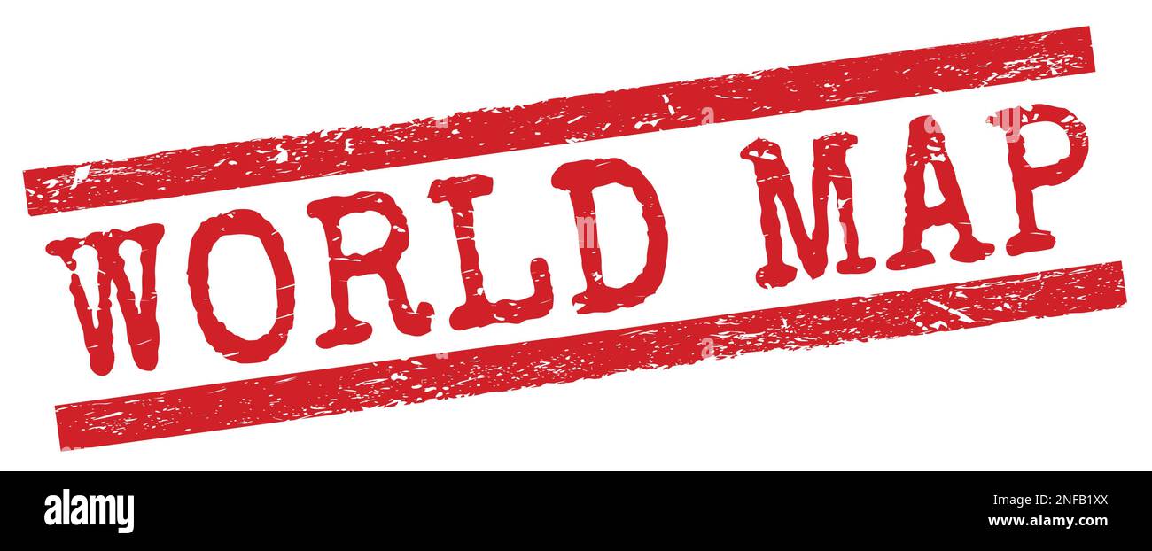 WORLD MAP text written on red grungy lines stamp sign Stock Photo - Alamy