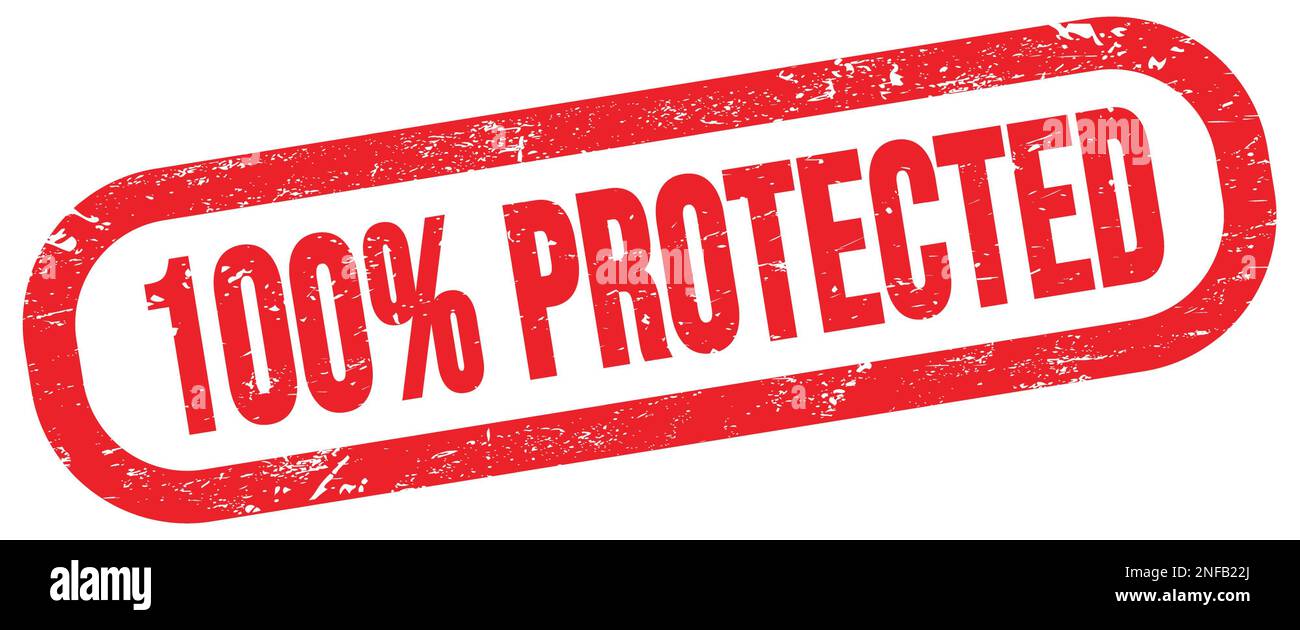 100% PROTECTED, text on red rectangle stamp sign Stock Photo - Alamy