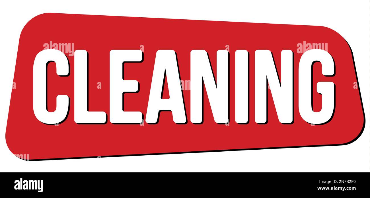 CLEANING text written on red trapeze stamp sign Stock Photo - Alamy