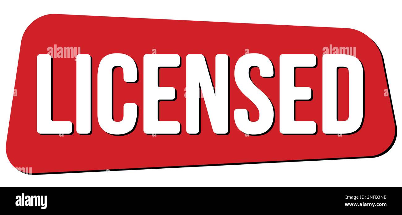 LICENSED text written on red trapeze stamp sign Stock Photo - Alamy