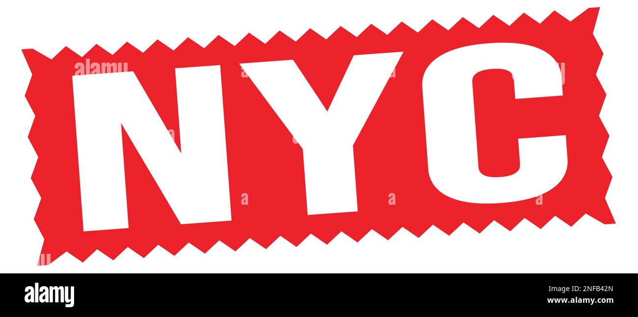 NYC text written on red zig-zag stamp sign Stock Photo - Alamy