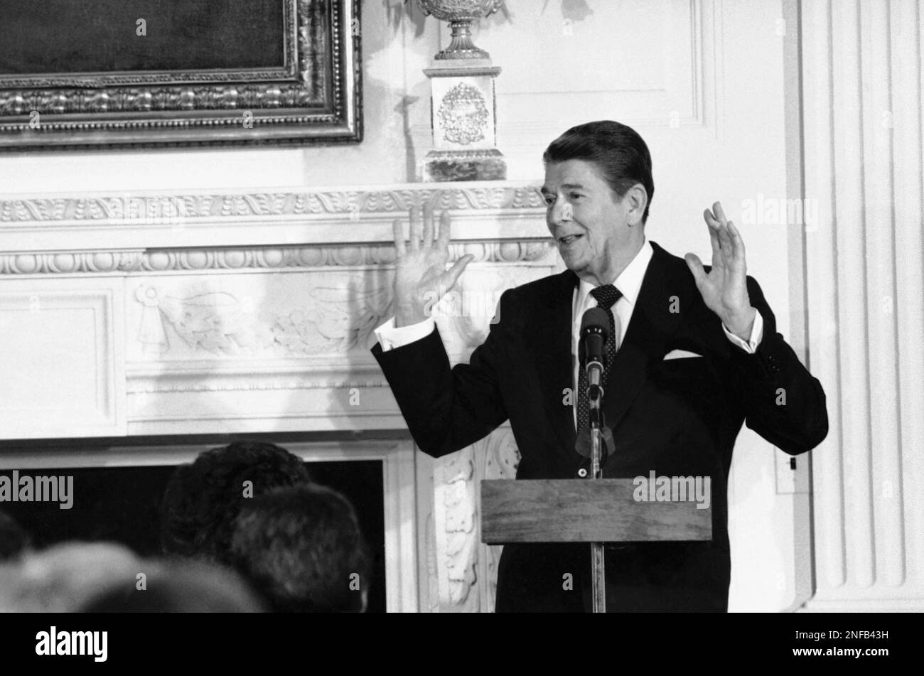 President Ronald Reagan gestures while talking to about is Republican ...
