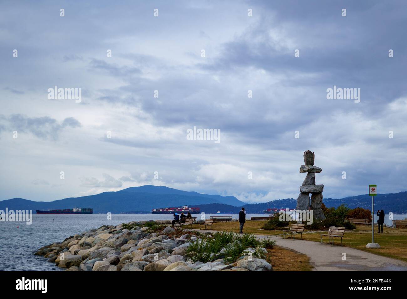 The English bay and the container ships in Vancouver, Canada Stock ...