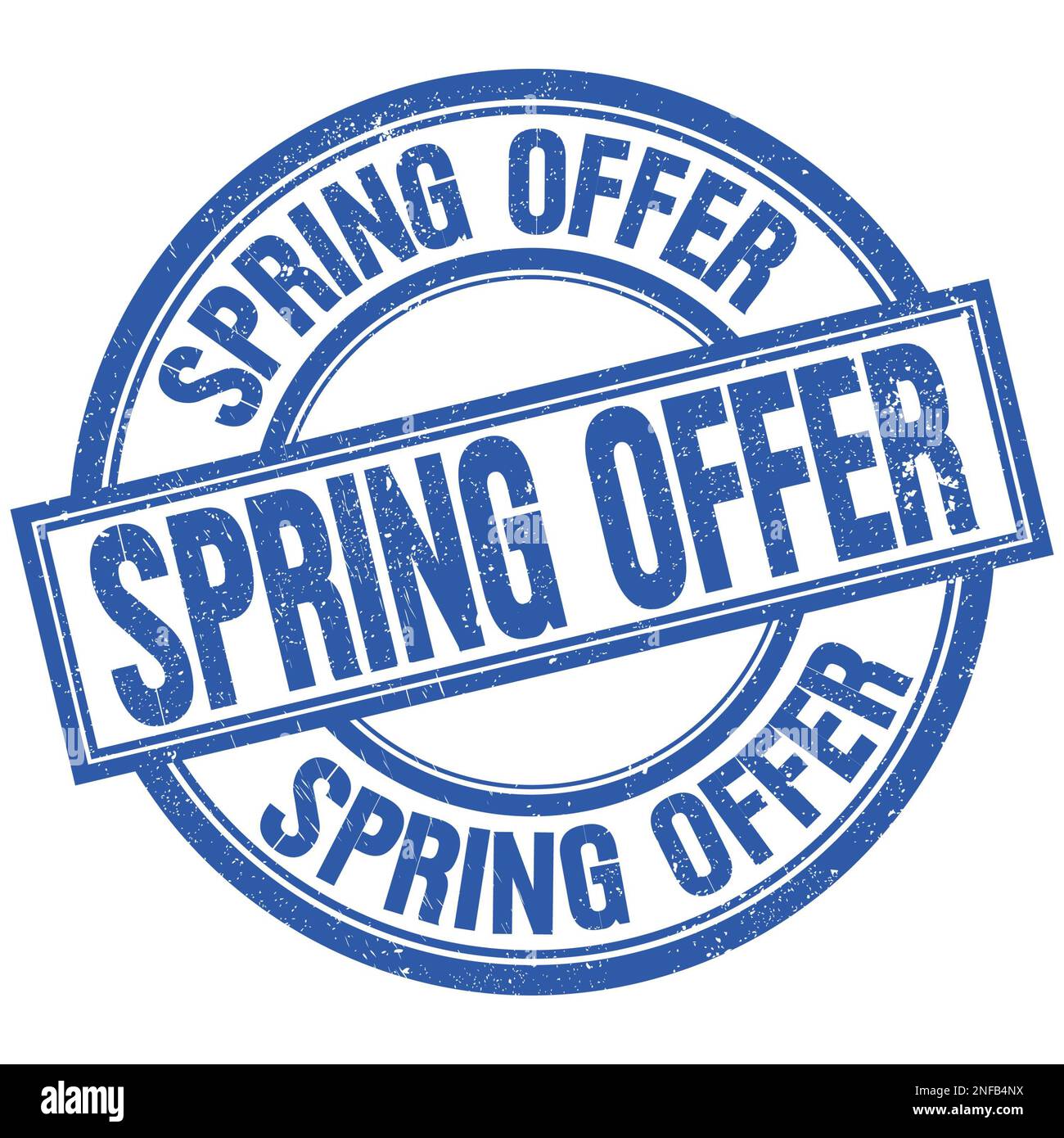 SPRING OFFER text written word on blue round stamp sign Stock Photo - Alamy