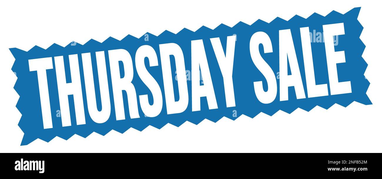 THURSDAY SALE text written on blue zig-zag stamp sign Stock Photo - Alamy
