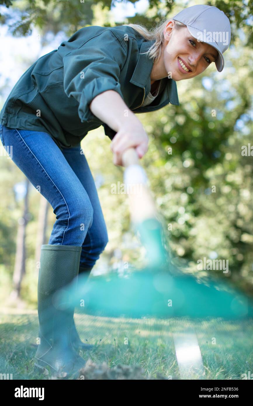 Beautiful woman outdoors raking hi-res stock photography and images - Alamy