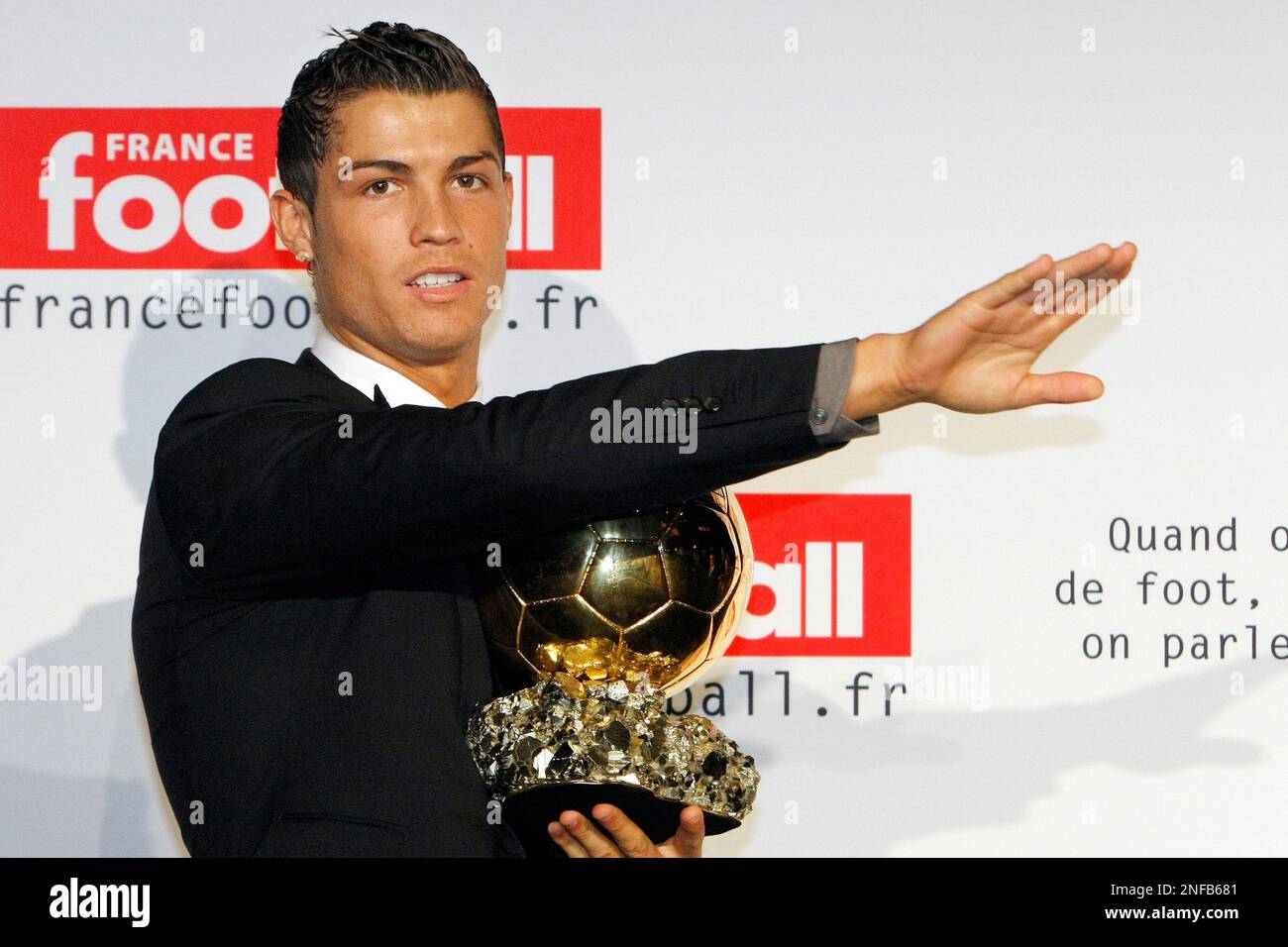 Portuguese international soccer star Cristiano Ronaldo gestures as he ...