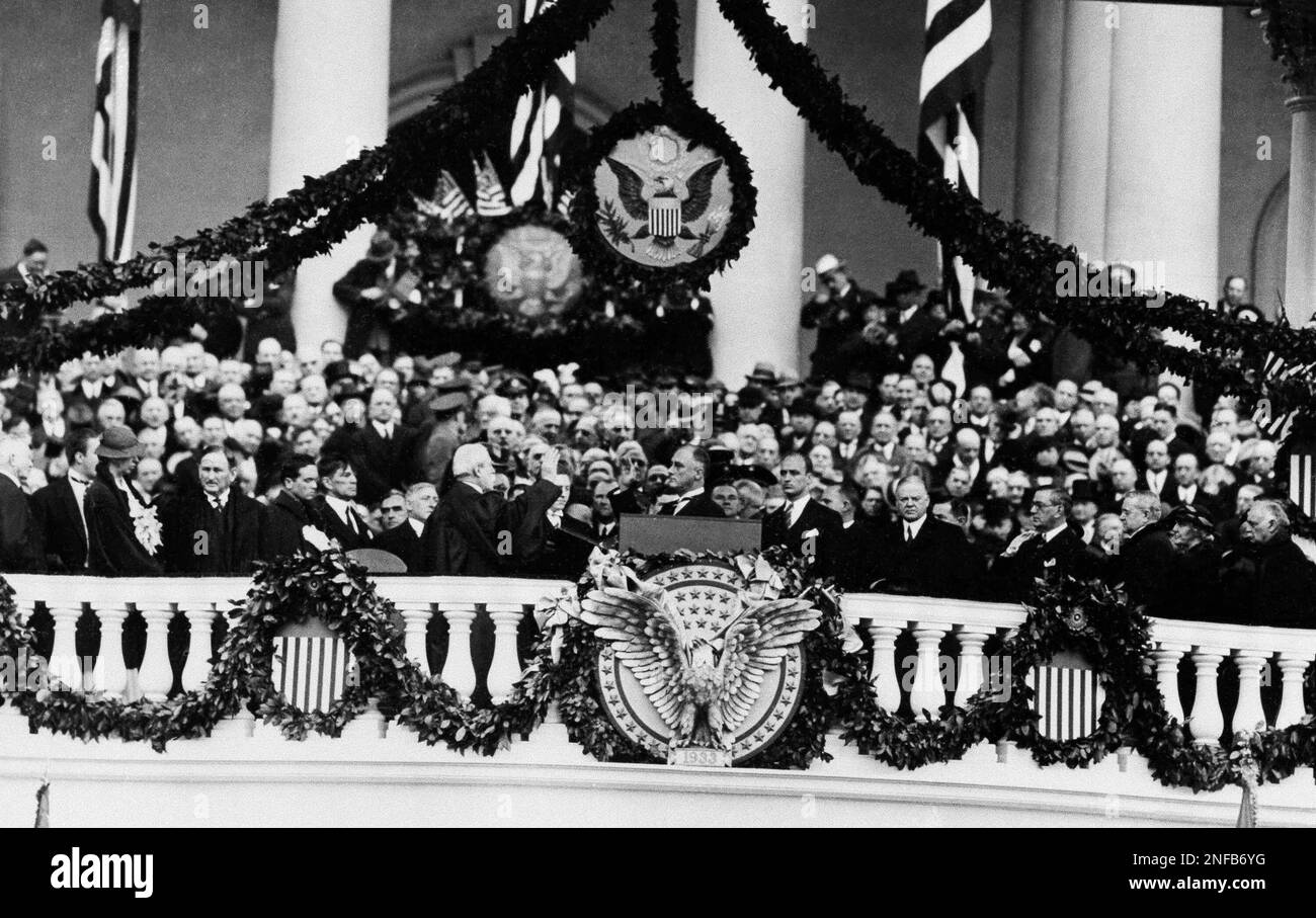 President Franklin D. Roosevelt, center, takes the oath of office in ...
