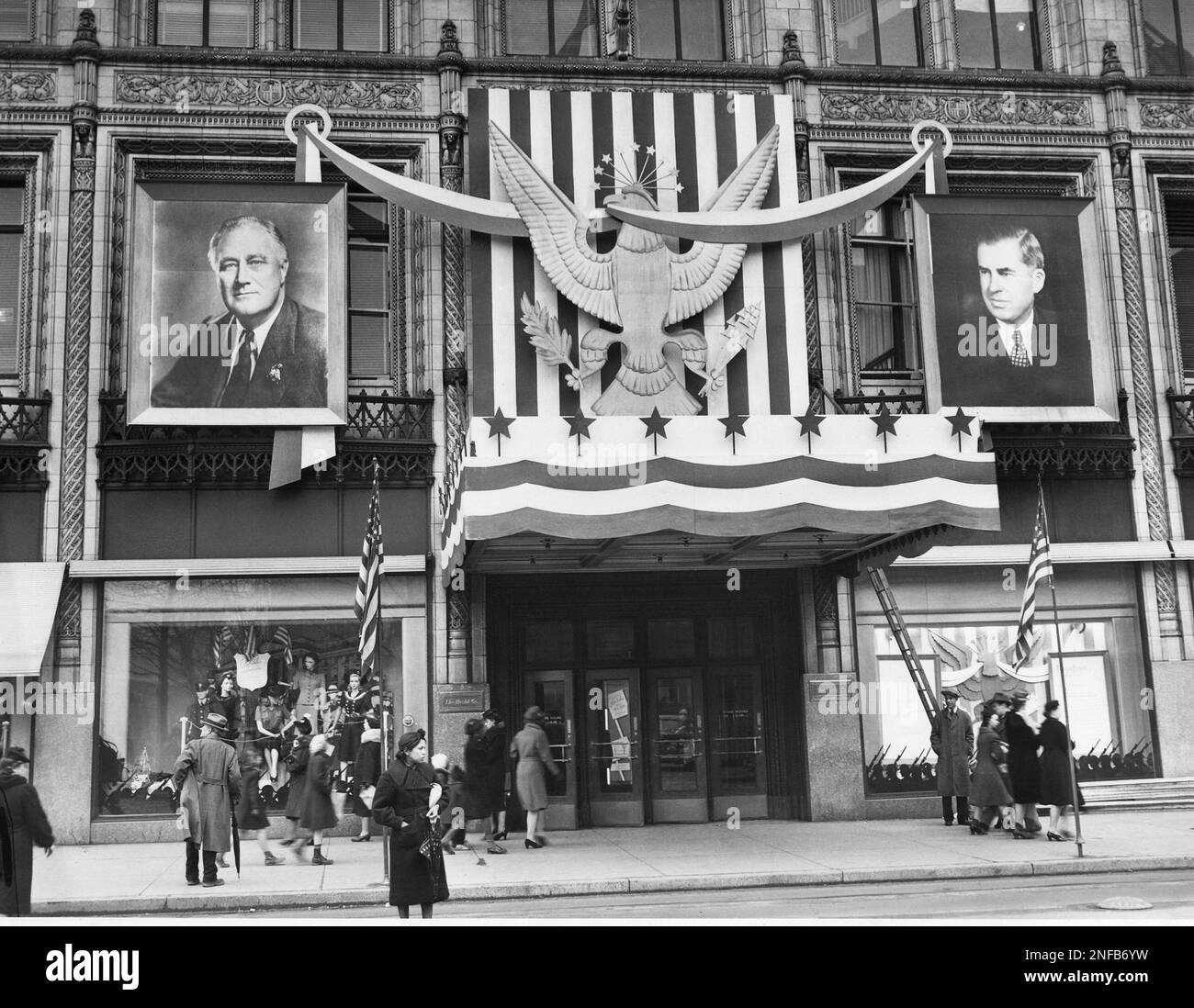A downtown Washington, D.C. building is decked out in bunting and ...