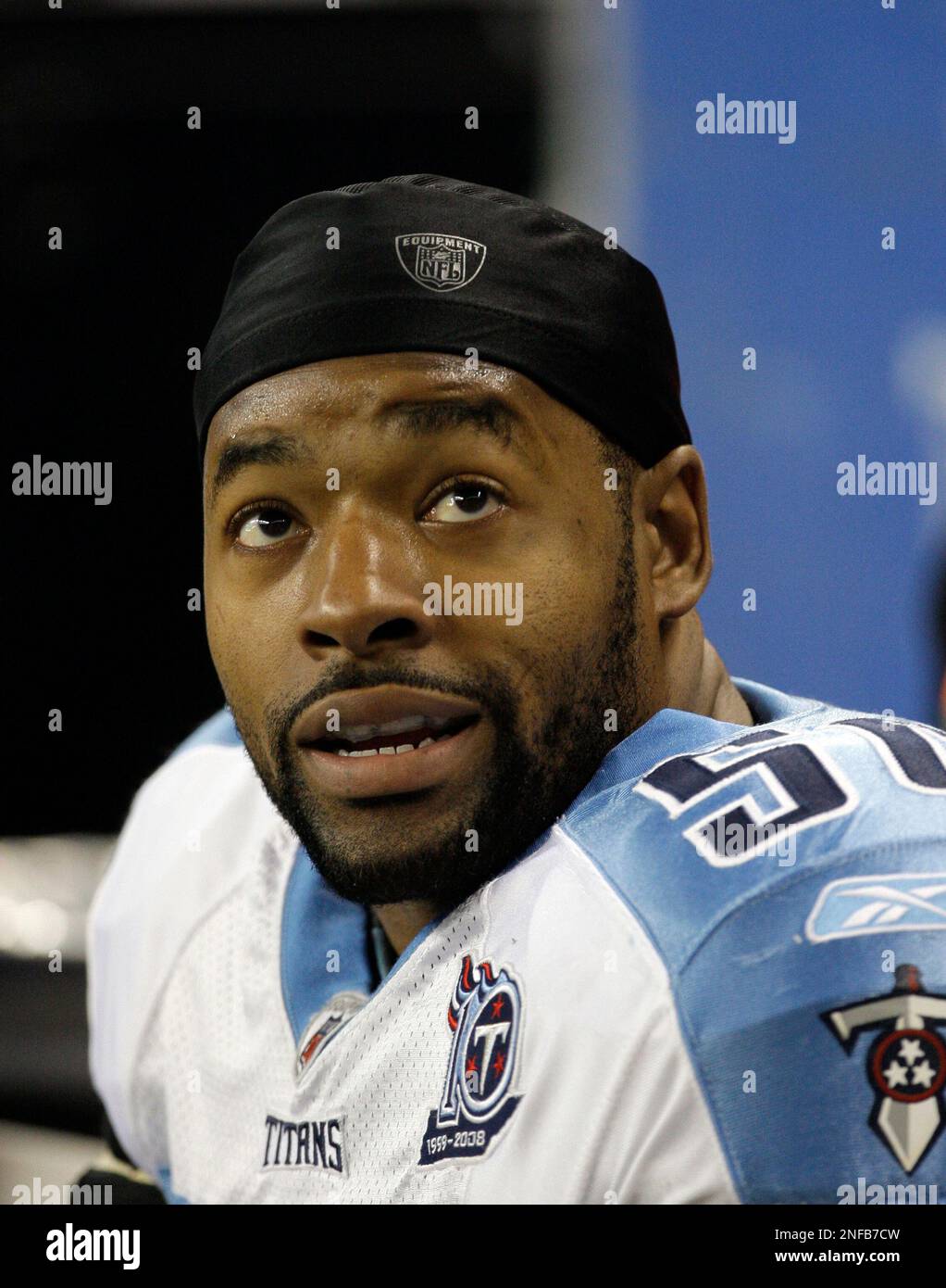 Tennessee Titans linebacker David Thornton watches from the bench ...
