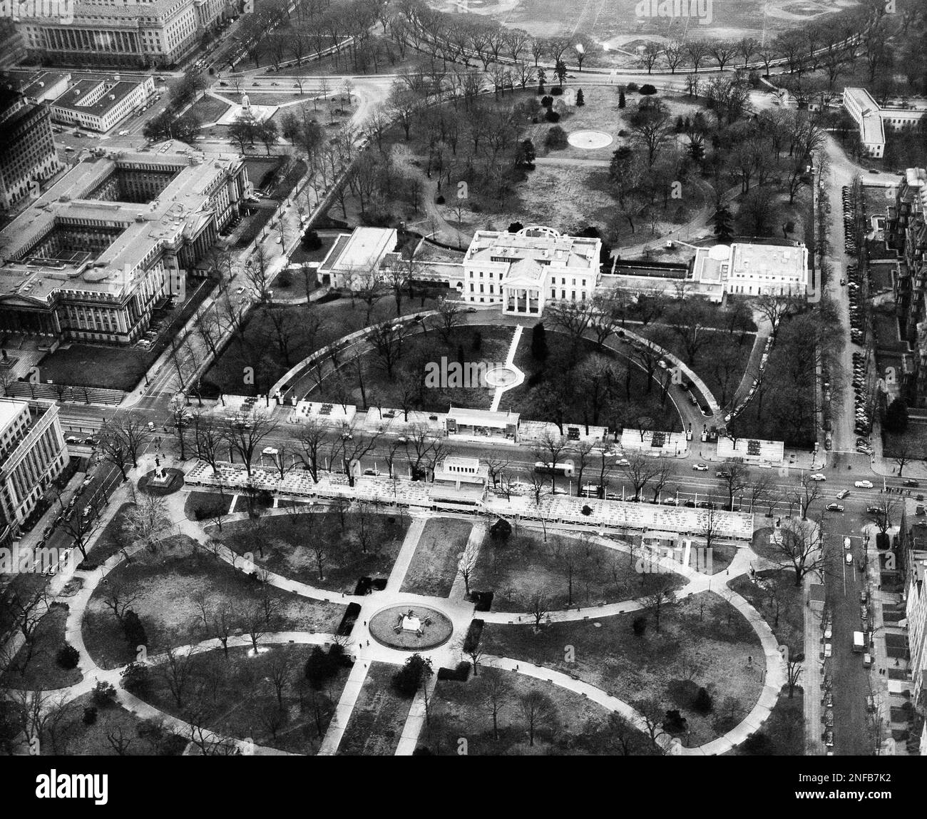 In this aerial photo provided by the U.S. Air Force, reviewing stands ...
