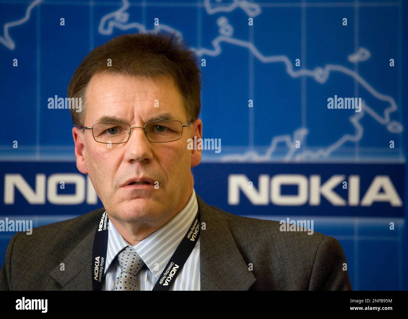 Olli-Pekka Kallasvuo, CEO of Nokia, speaks at a news conference during ...