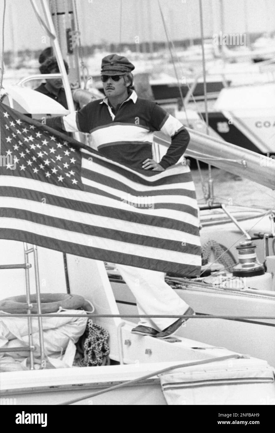 Ted Turner, skipper of the 12-meter yacht Courageous, in Newport, R.I ...