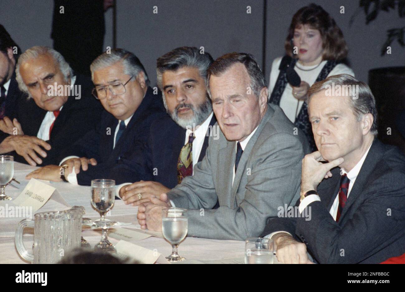President George Bush, center, meets with Hispanic community leaders at ...