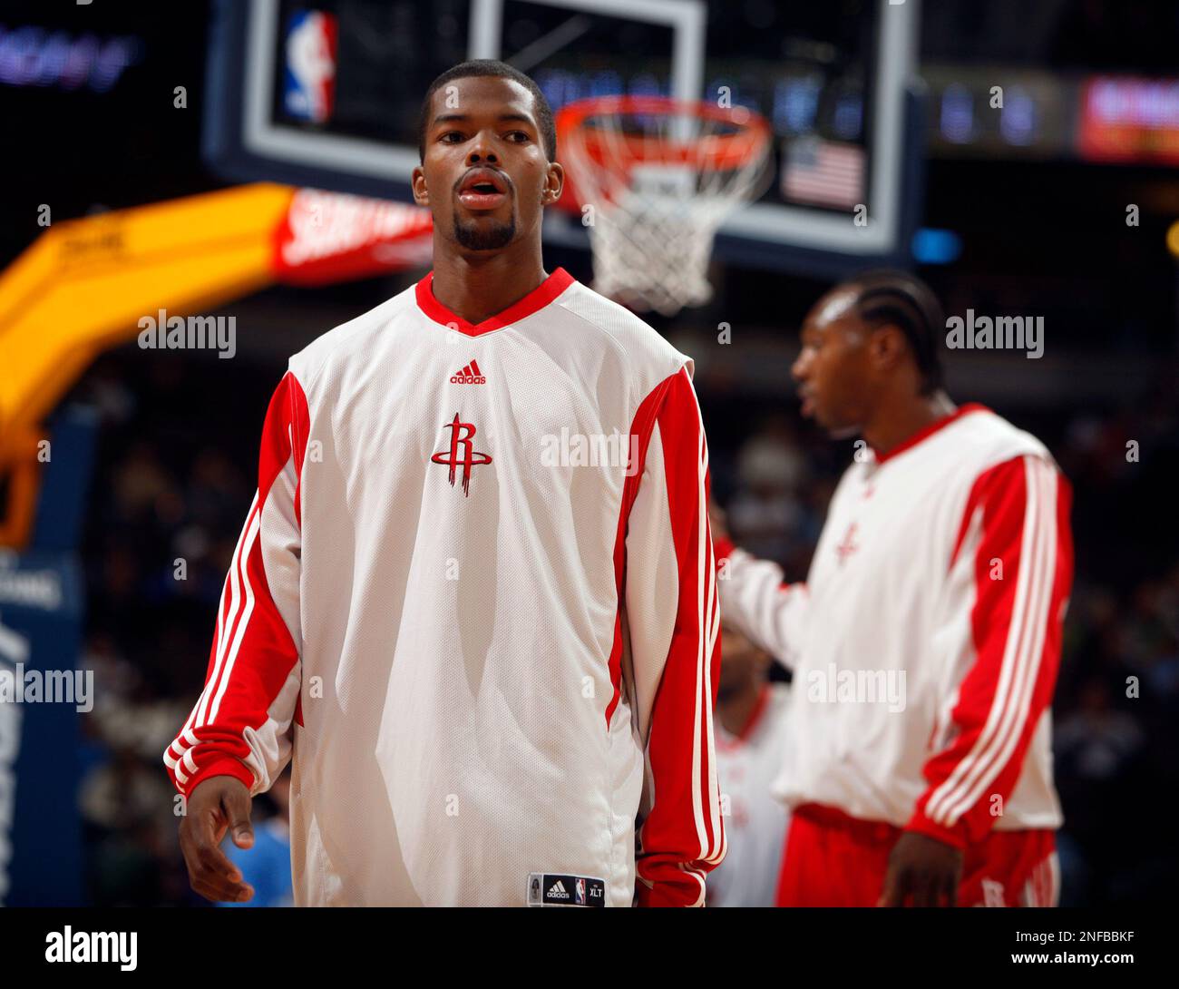 Houston Rockets guard Aaron Brooks warms up before facing the Denver ...