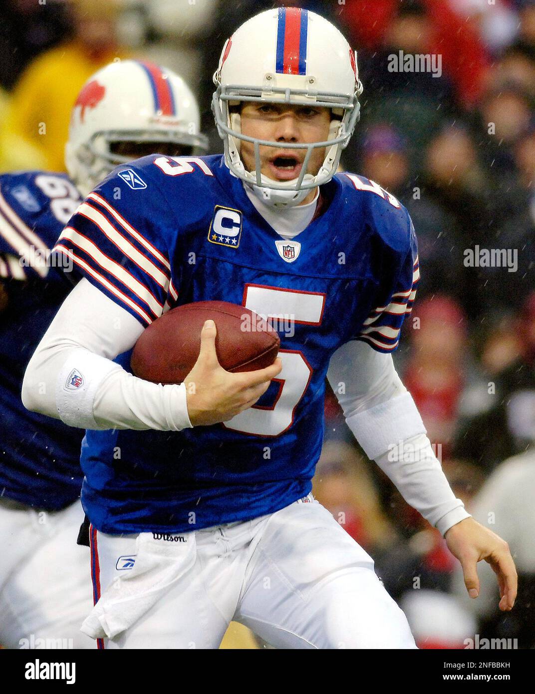 Buffalo Bills quarterback Trent Edwards runs with the ball in an NFL ...
