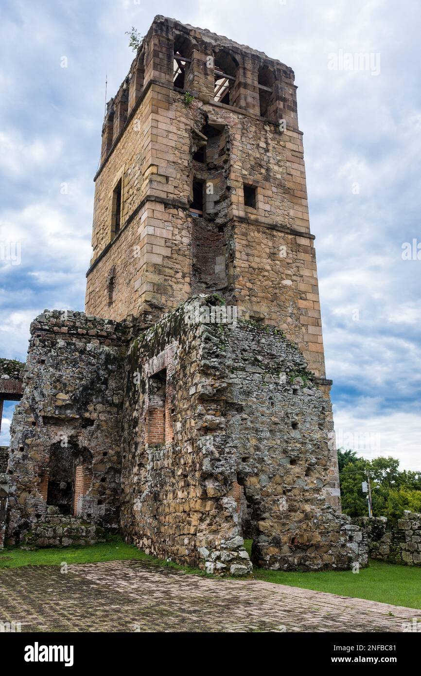 The tower of the Cathedral of Our Lady of Asunción in the ruins of ...