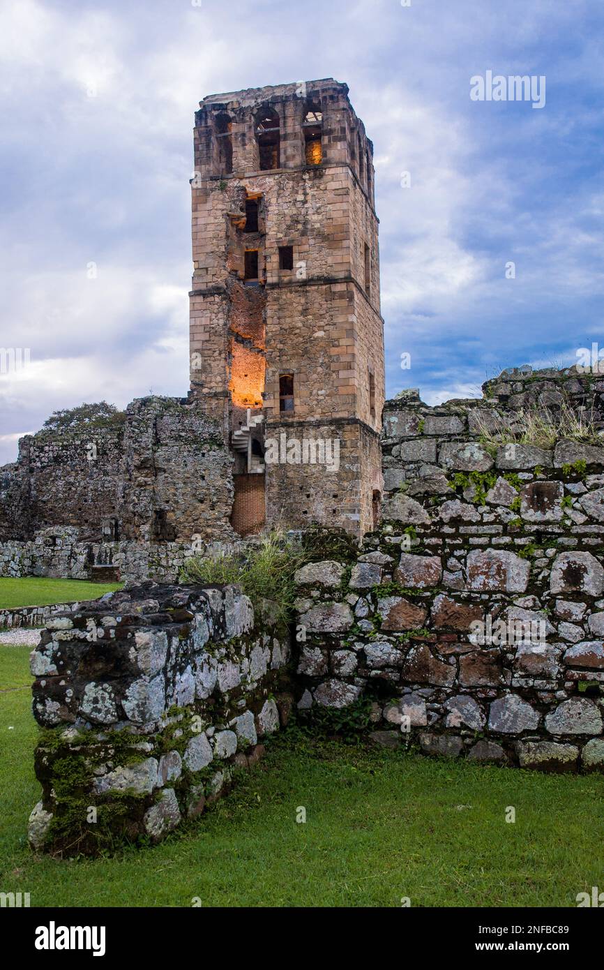 The tower of the Cathedral of Our Lady of Asunción in the ruins of ...