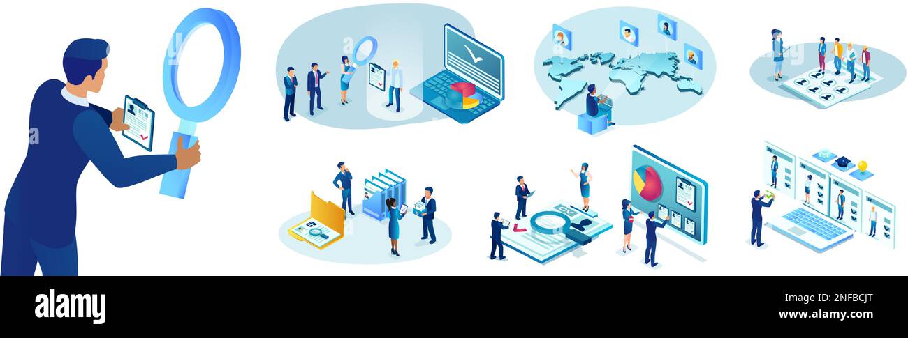 Isometric vector set recruitment for business and HR management ...