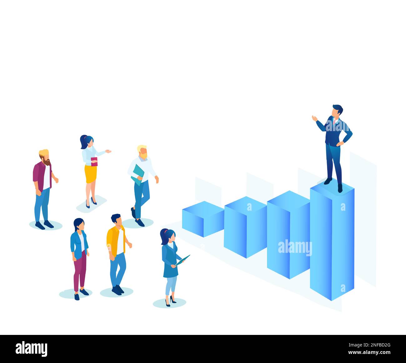 Vector of a successful leader businessman standing on a top of ...