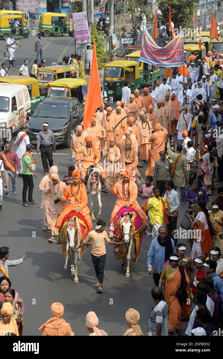 Non Exclusive: February 16, 2023, Kolkata, India: Hindu Monks on horse ...