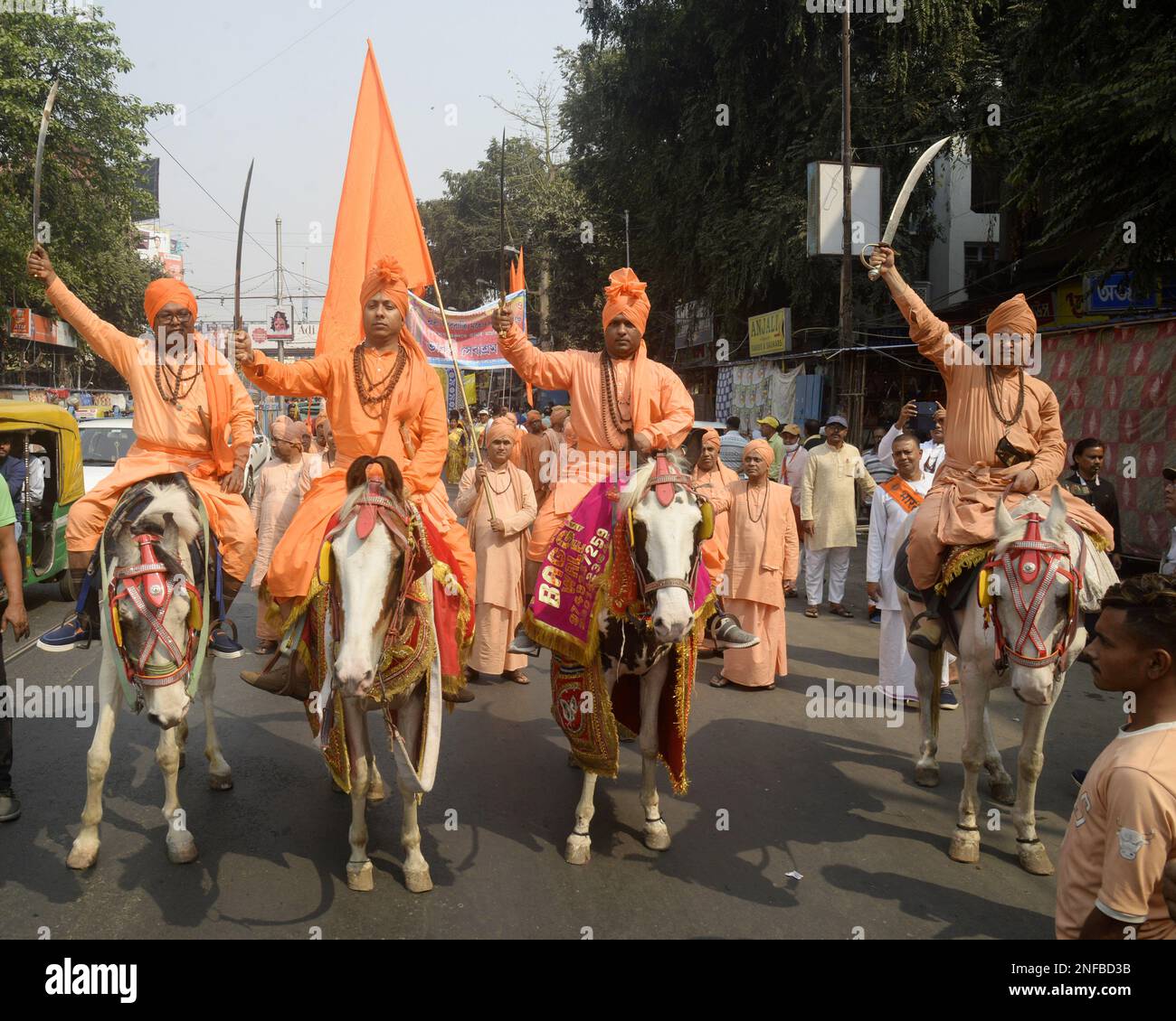 Non Exclusive: February 16, 2023, Kolkata, India: Hindu Monks on horse ...