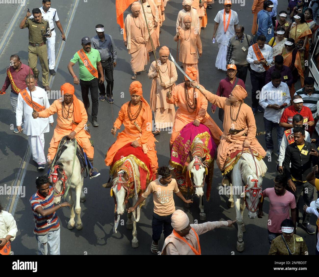 Non Exclusive: February 16, 2023, Kolkata, India: Hindu Monks on horse ...