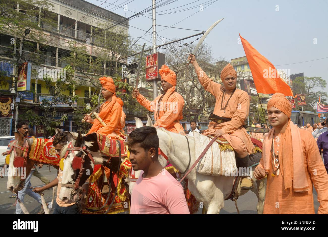 Non Exclusive: February 16, 2023, Kolkata, India: Hindu Monks on horse ...