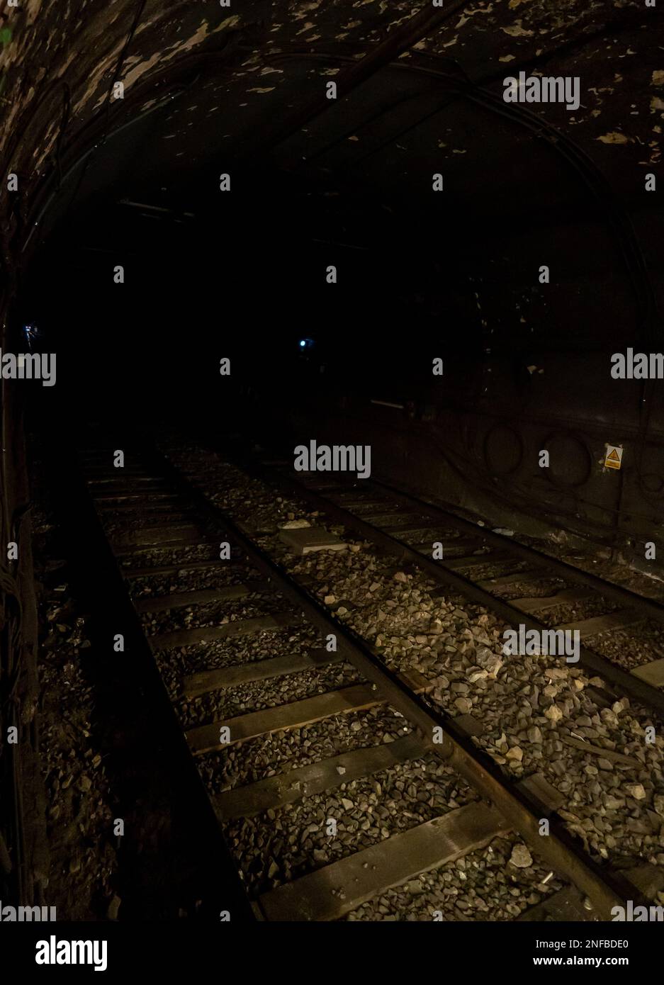 Barcelona metro rails, underground track inside the tunnel with a metro ...