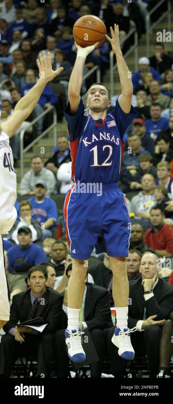 Kansas guard Brady Morningstar puts up a shot during the first half of ...