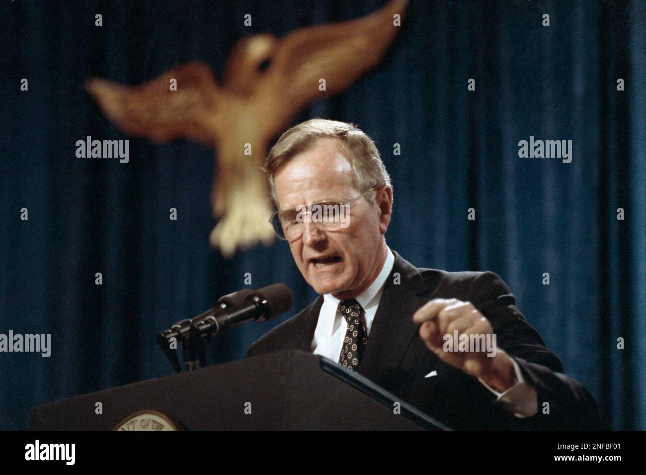 U.S. President George H. Bush speaks during a fund-raiser in Dallas ...