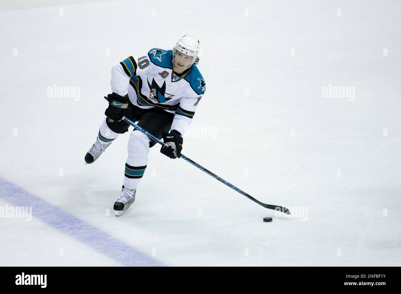 San Jose Sharks defenseman Christian Ehrhoff, of Germany, works the ...