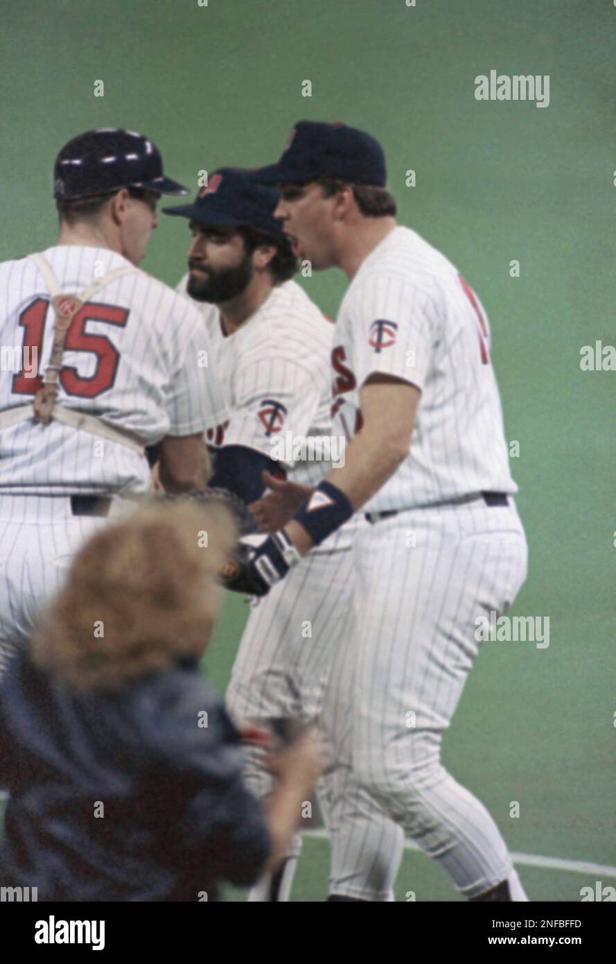 Minnesota Twins players, from left, Tim Laudner, Jeff Reardon, and Kent ...