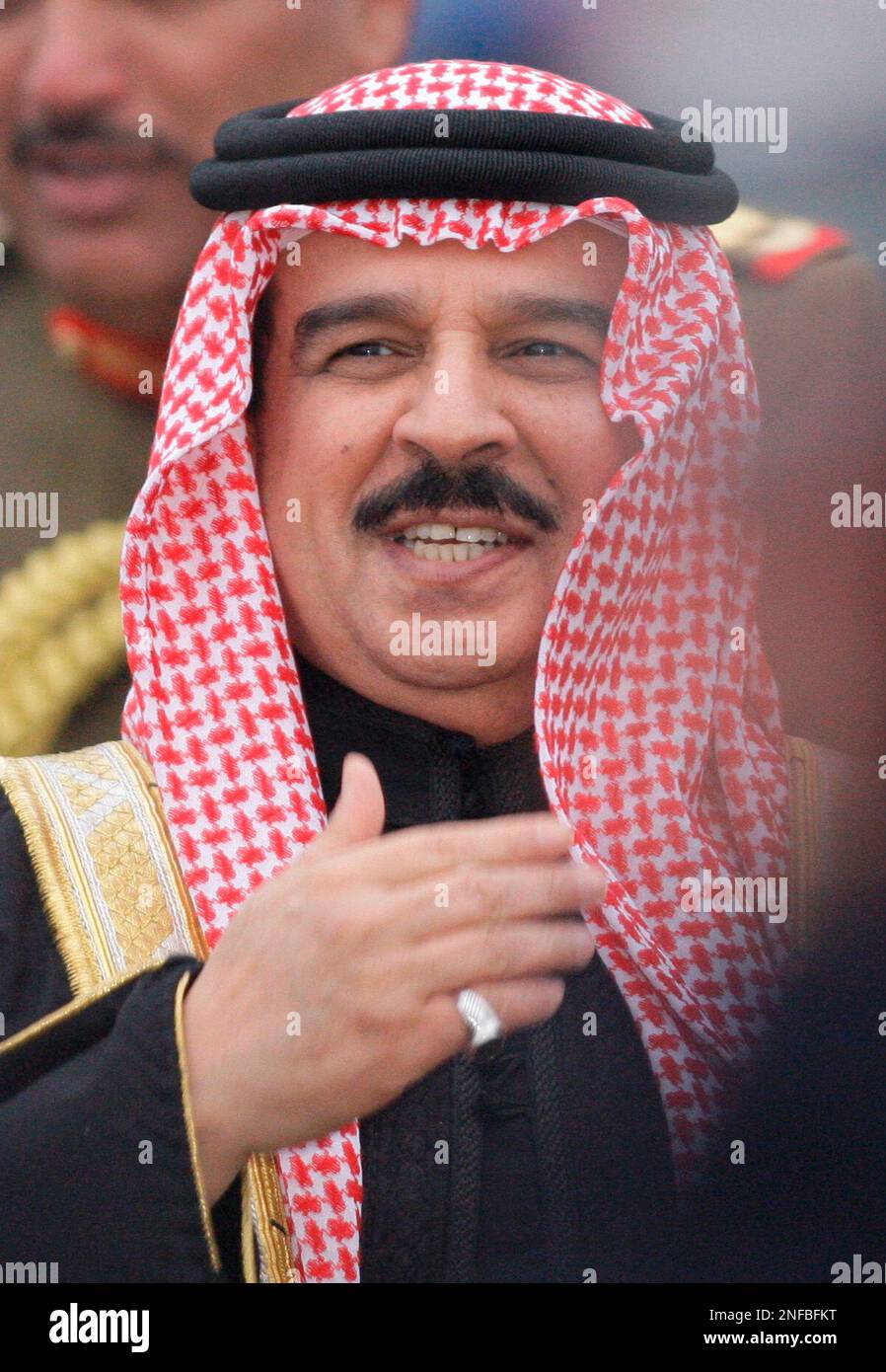 King of Bahrain Sheikh Hamad bin Isa Al Khalifa gestures during the ...