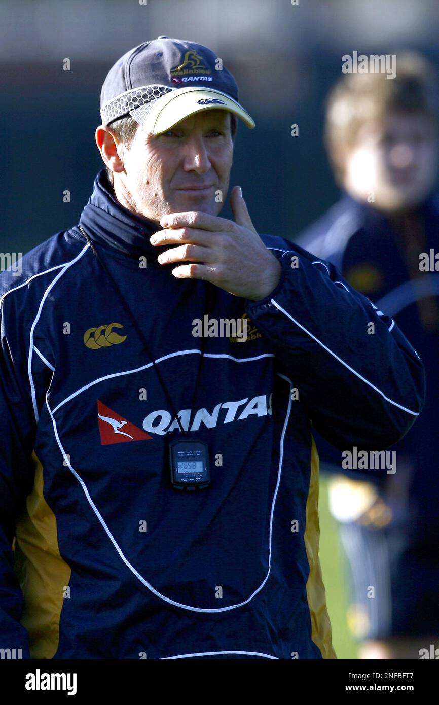 Australian head coach Robbie Deans rubs his chin during a team training ...